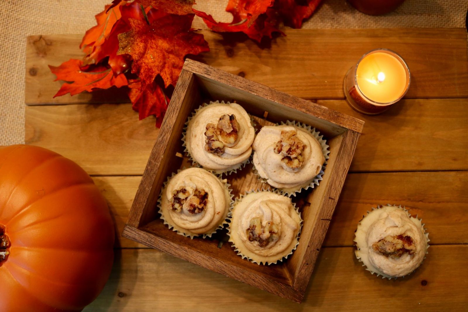 Baked Pear Cupcakes with Brown Sugar Frosting - Katie Actually