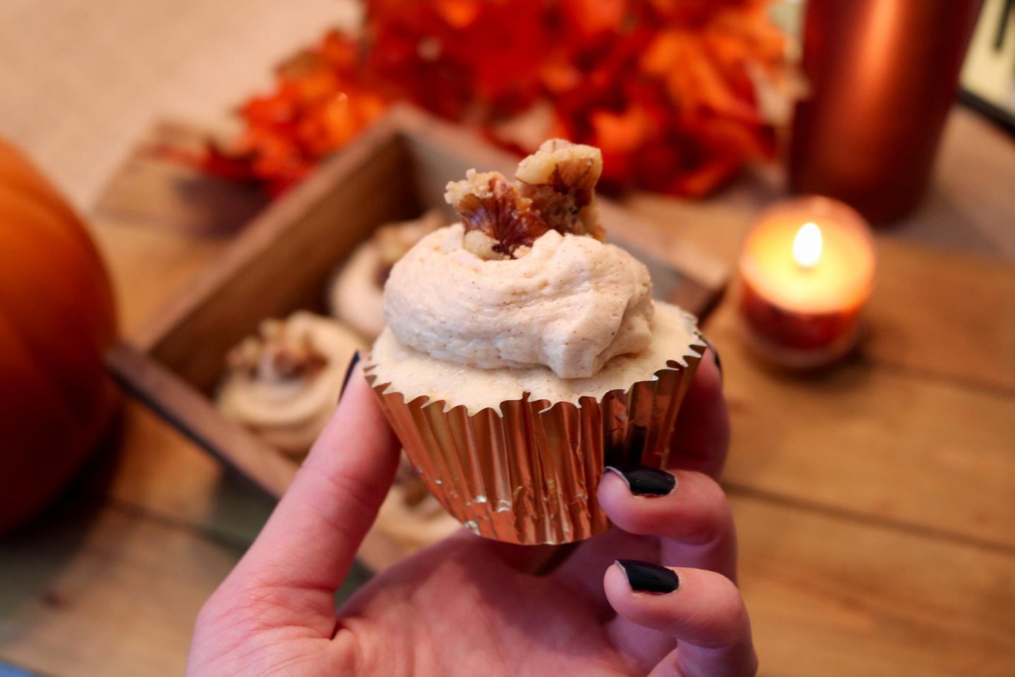 Baked Pear Cupcakes with Brown Sugar Frosting - Katie Actually